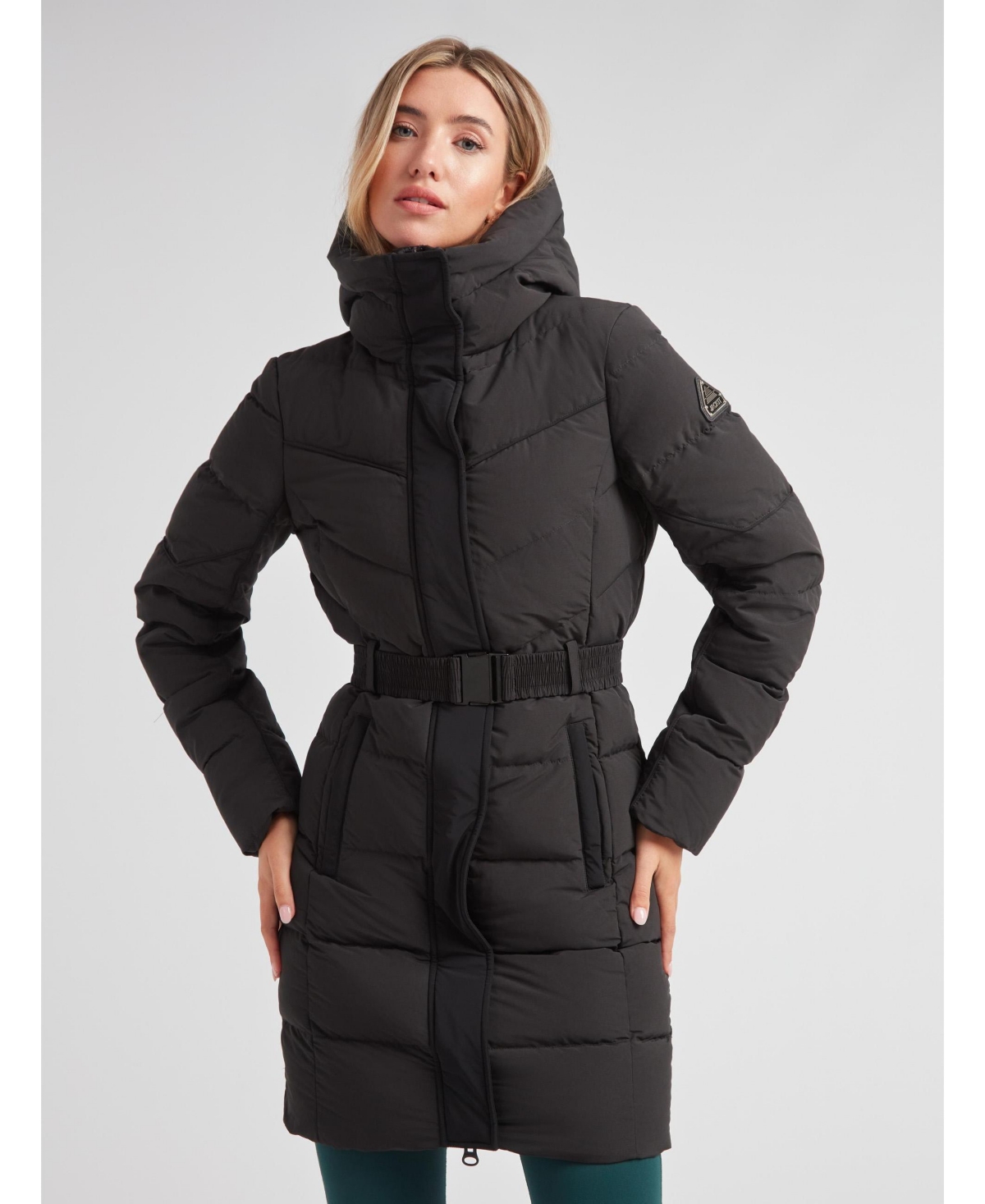 Click here for JACK1T Womens Diamond Belted Hooded Down Coat - Bl... prices