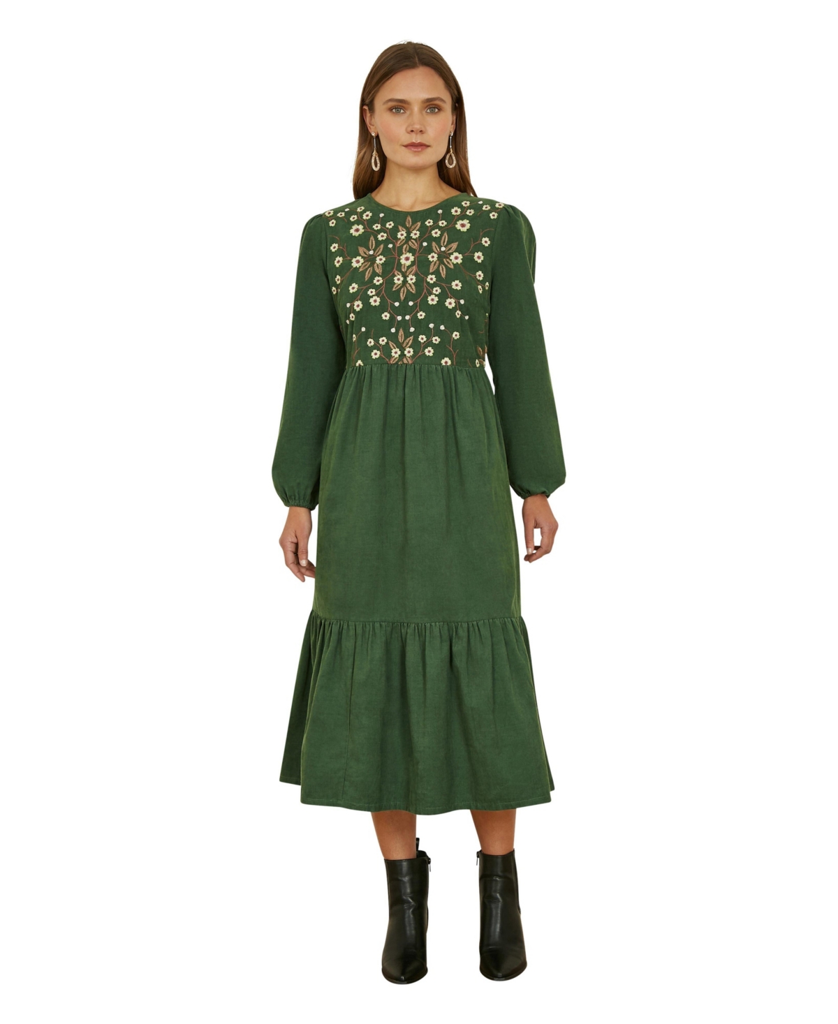Click here for Yumi Womens Long Sleeve Embroidered Midi Dress - G... prices