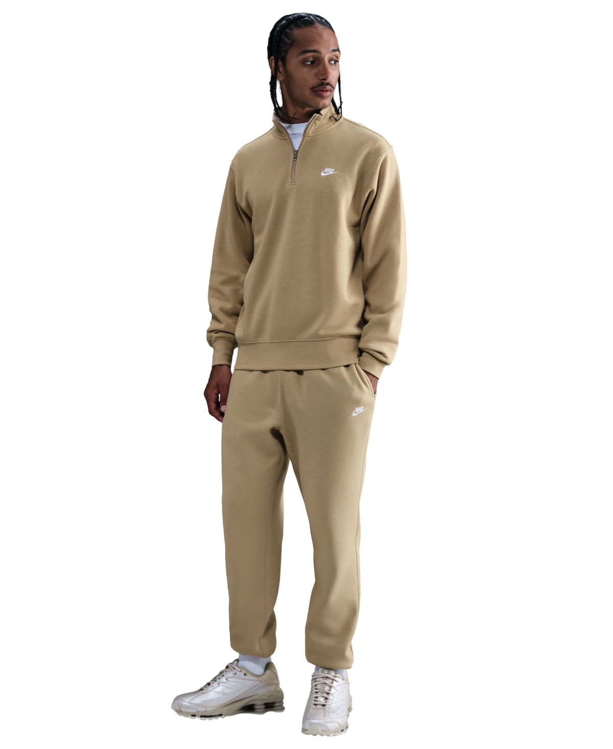 Nike Mens Sportswear Club Half-Zip Fleece Top - Parachute Beige/White