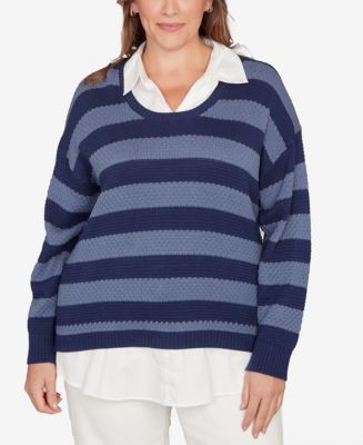 HEARTS OF PALM Plus Size Bi-Color Stripe Two-fer Sweater - Macy's