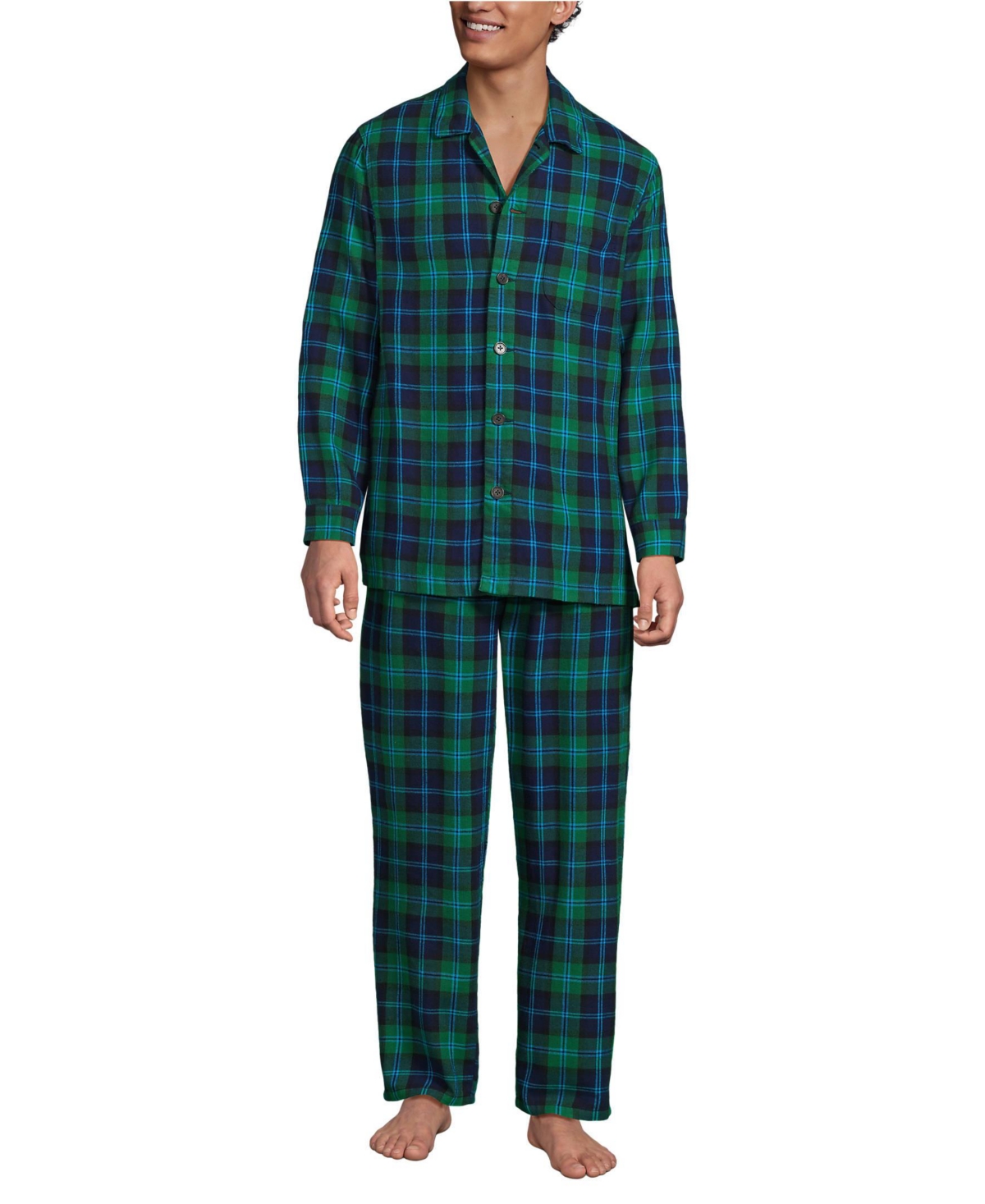 Click here for Lands End Mens Flannel Pajama Set - Light emerald... prices