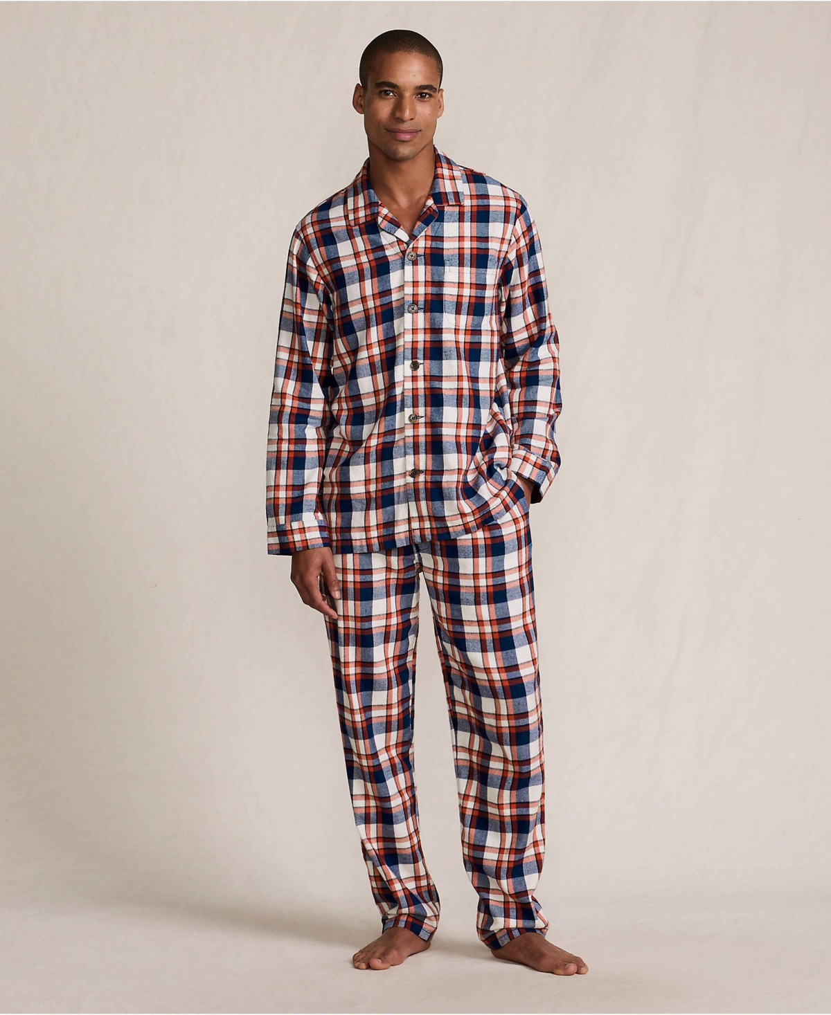 Click here for Lands End Mens Flannel Pajama Set - Navy/bourbon p... prices