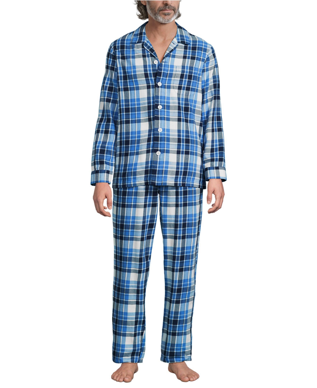 Click here for Lands End Mens Flannel Pajama Set - Muted cobalt b... prices