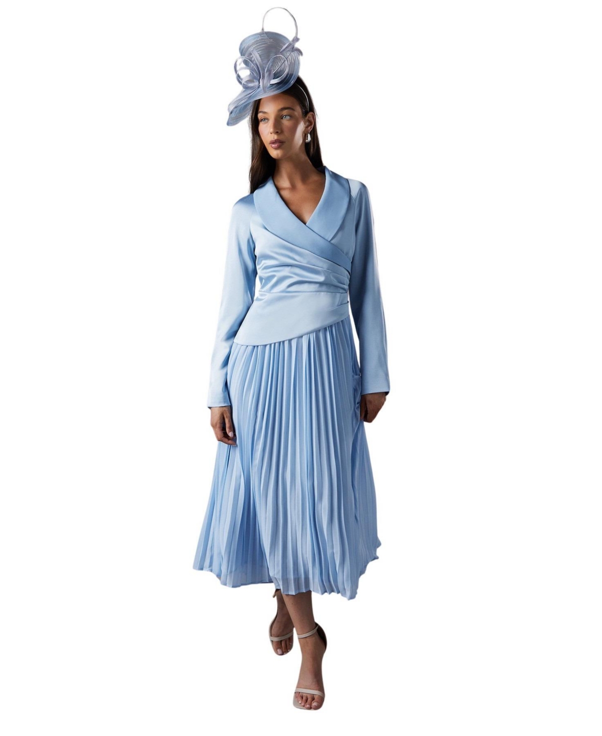 Click here for Coast Tailored Pleat Skirt Midi Dress - Blue prices