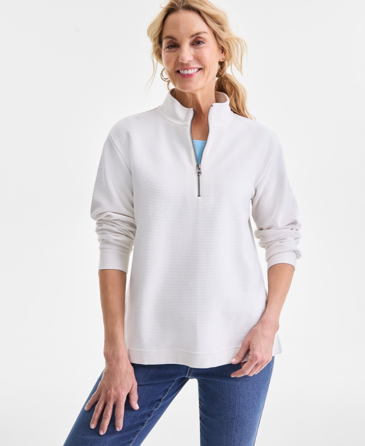 Click here for Style & Co Womens Textured Mock-Neck Quarter-Zip S... prices