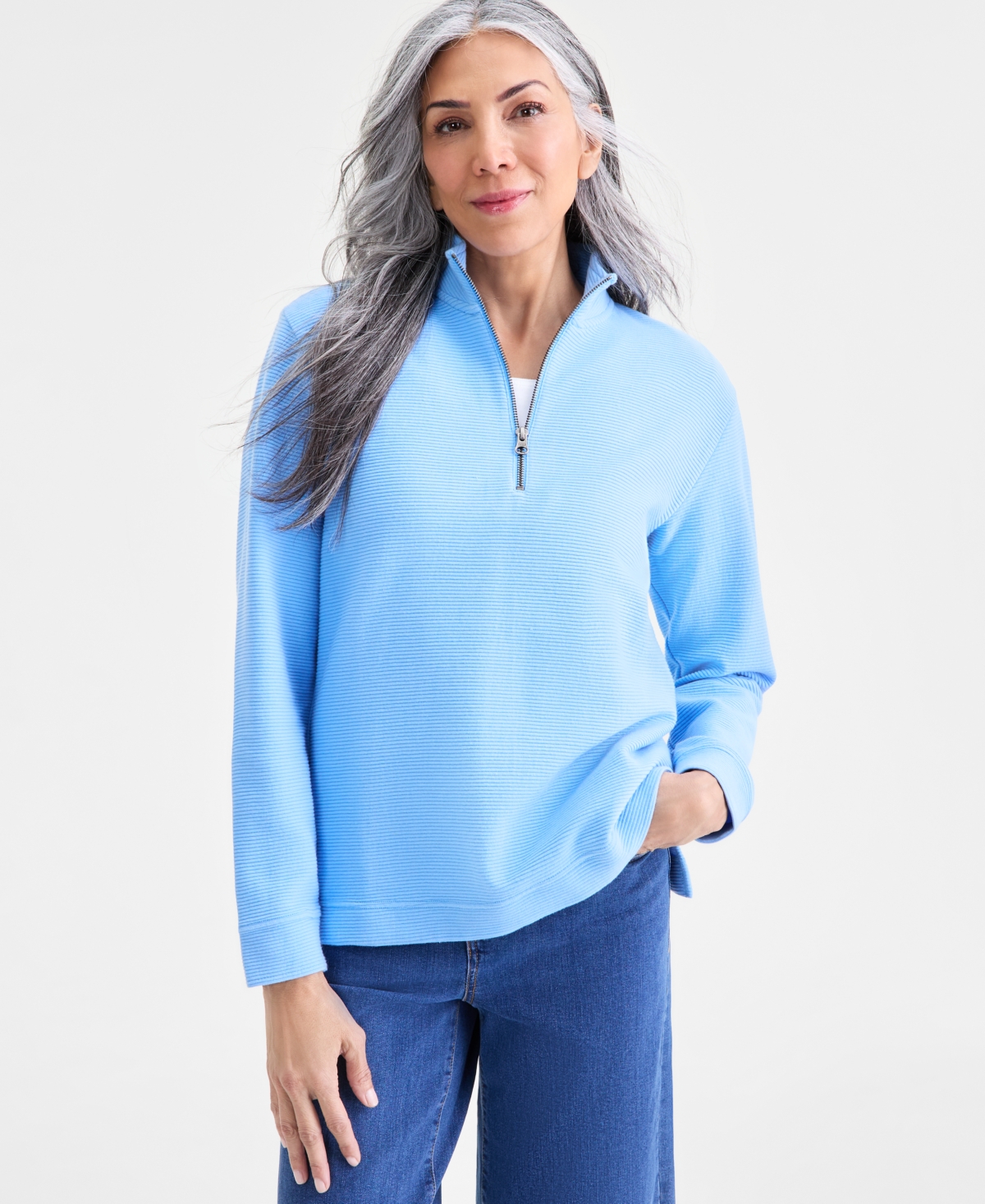 Click here for Style & Co Womens Textured Mock-Neck Quarter-Zip S... prices