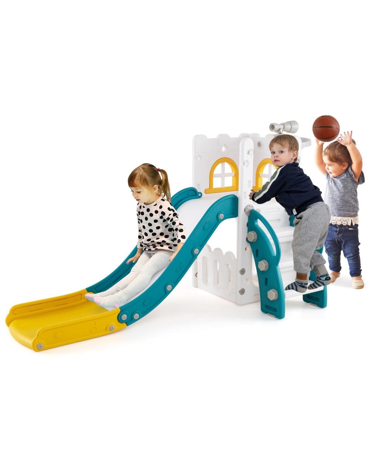 Click here for 6-in-1 Toddler Slide L-shaped Playground with Bask... prices