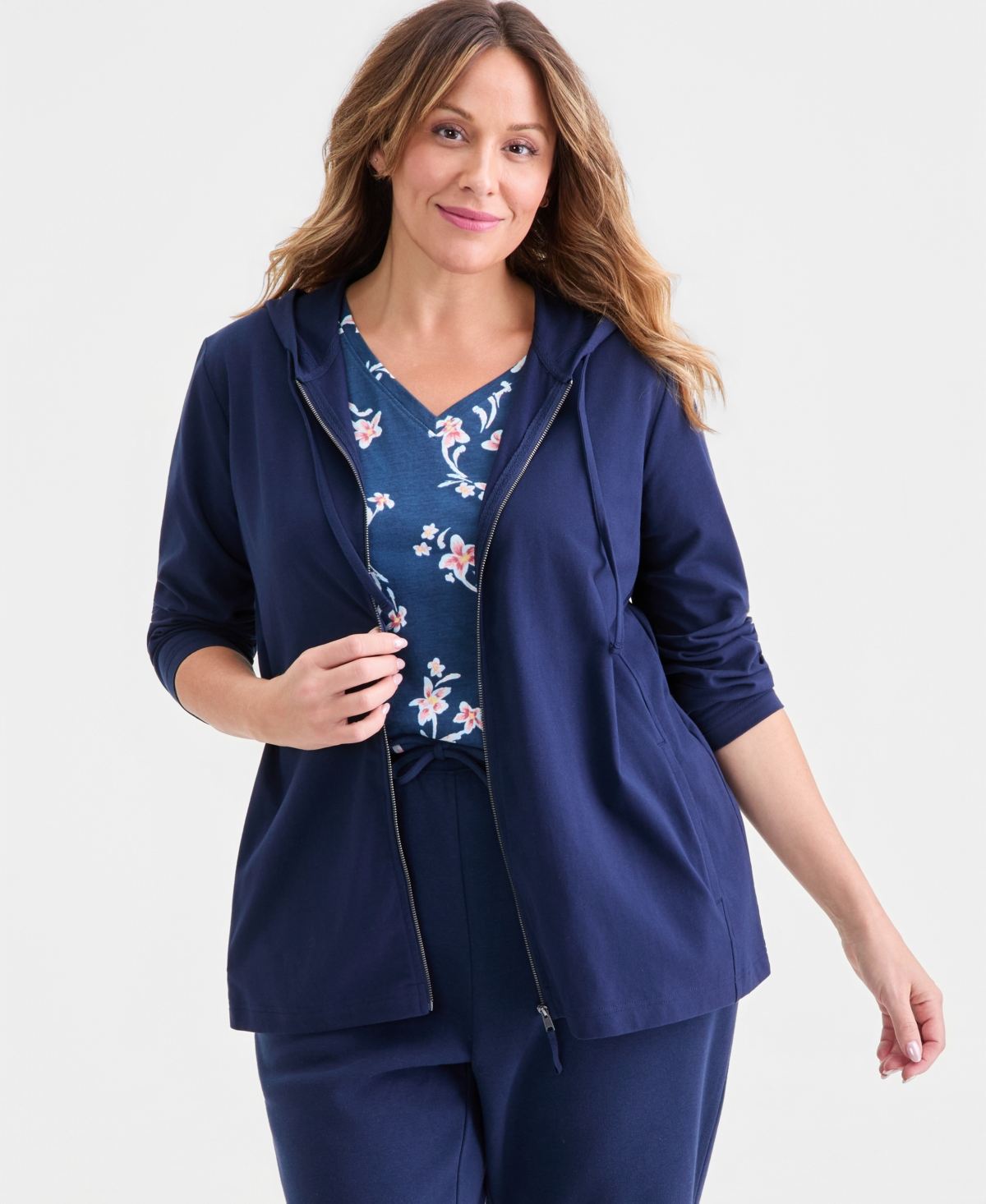 Style & Co Plus Size Zip-Up Hooded Sweatshirt  Exclusively at Macys - Industrial Blue