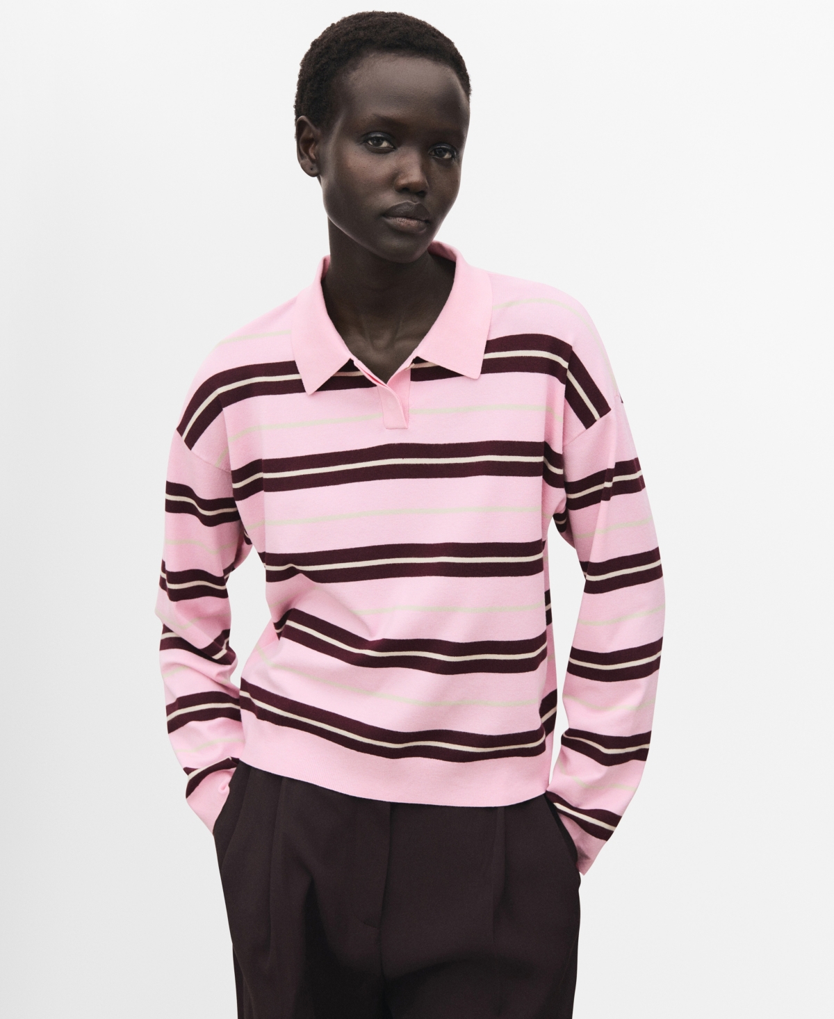 Click here for Mango Womens Striped Polo-Neck Sweater - Pink prices