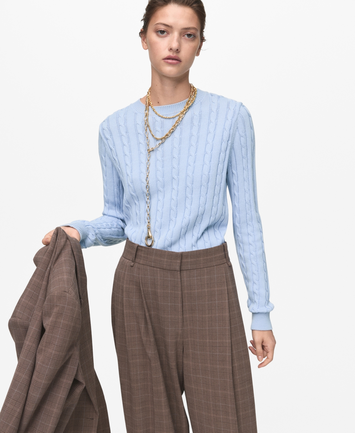 Click here for Mango Womens Braided Knitted Sweater - Sky Blue prices