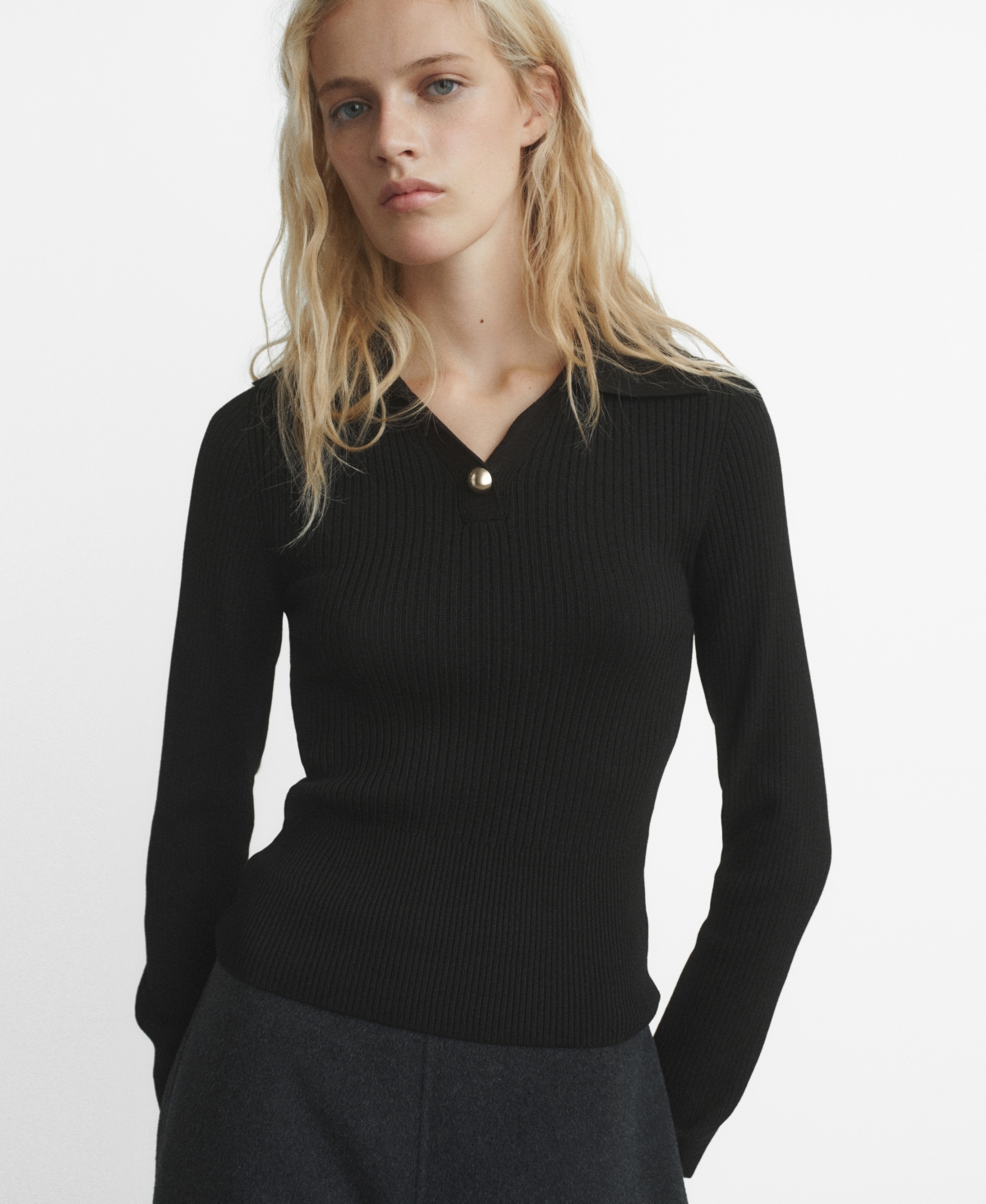 Click here for Mango Womens Jewel Button Ribbed Sweater - Black prices