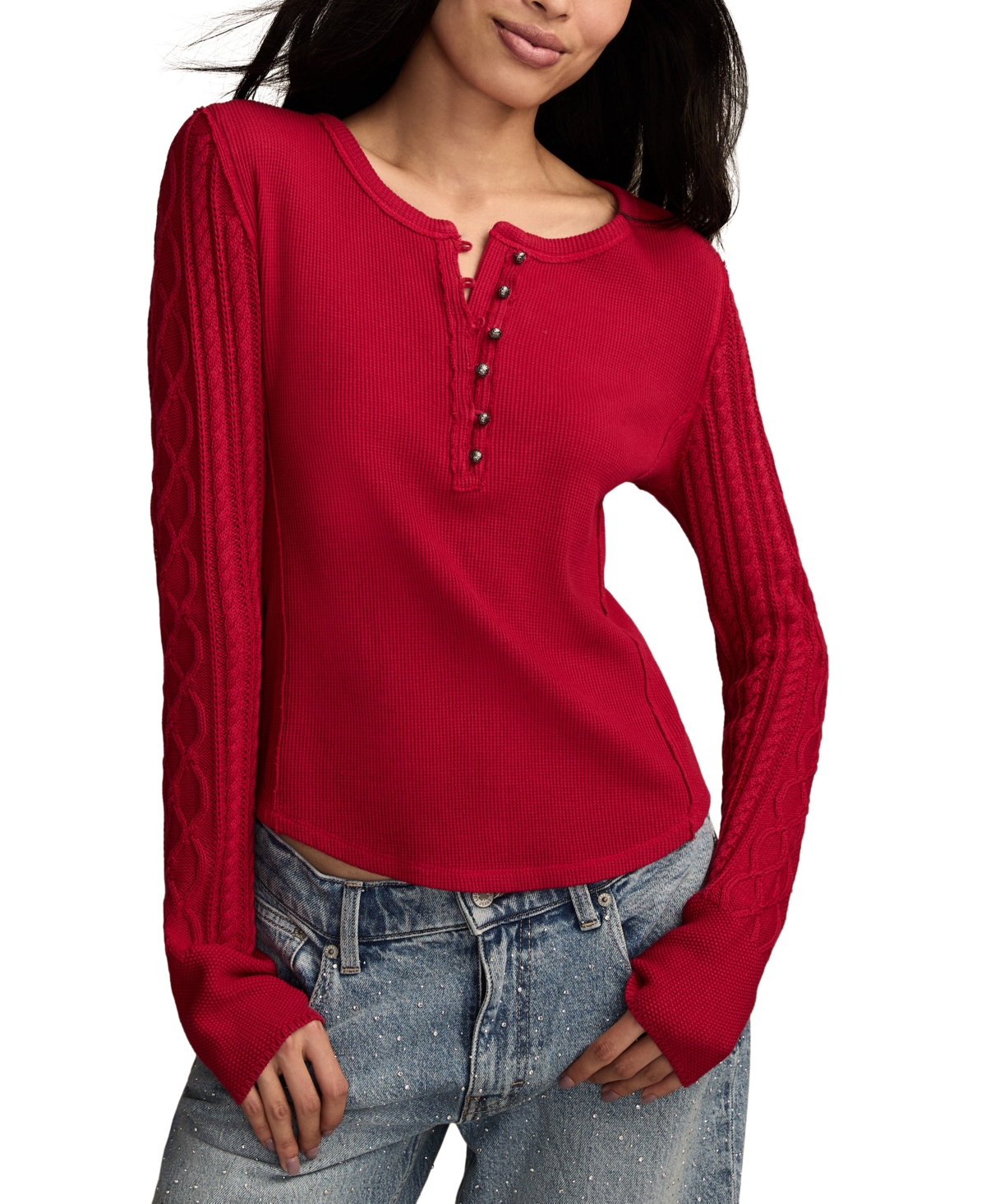 Click here for Lucky Brand Womens Textured Long-Sleeve Henley Top... prices