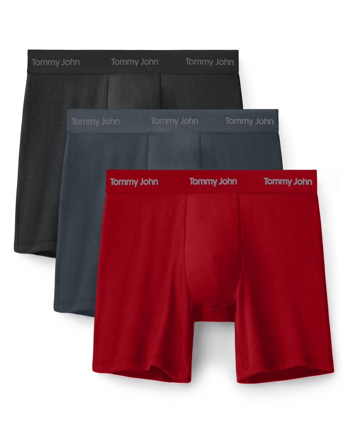 Tommy John Mens 3-Pack Tagless Boxer Briefs - Black/Turbulence/Haute Red