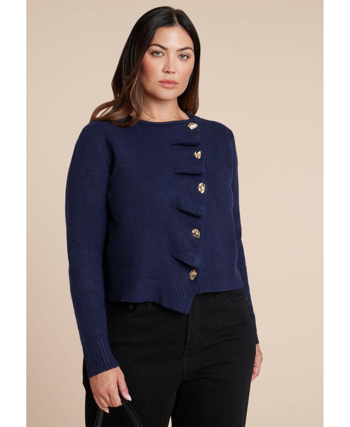 Click here for Eloquii Womens Plus Size Pleated Cardigan - Navy prices