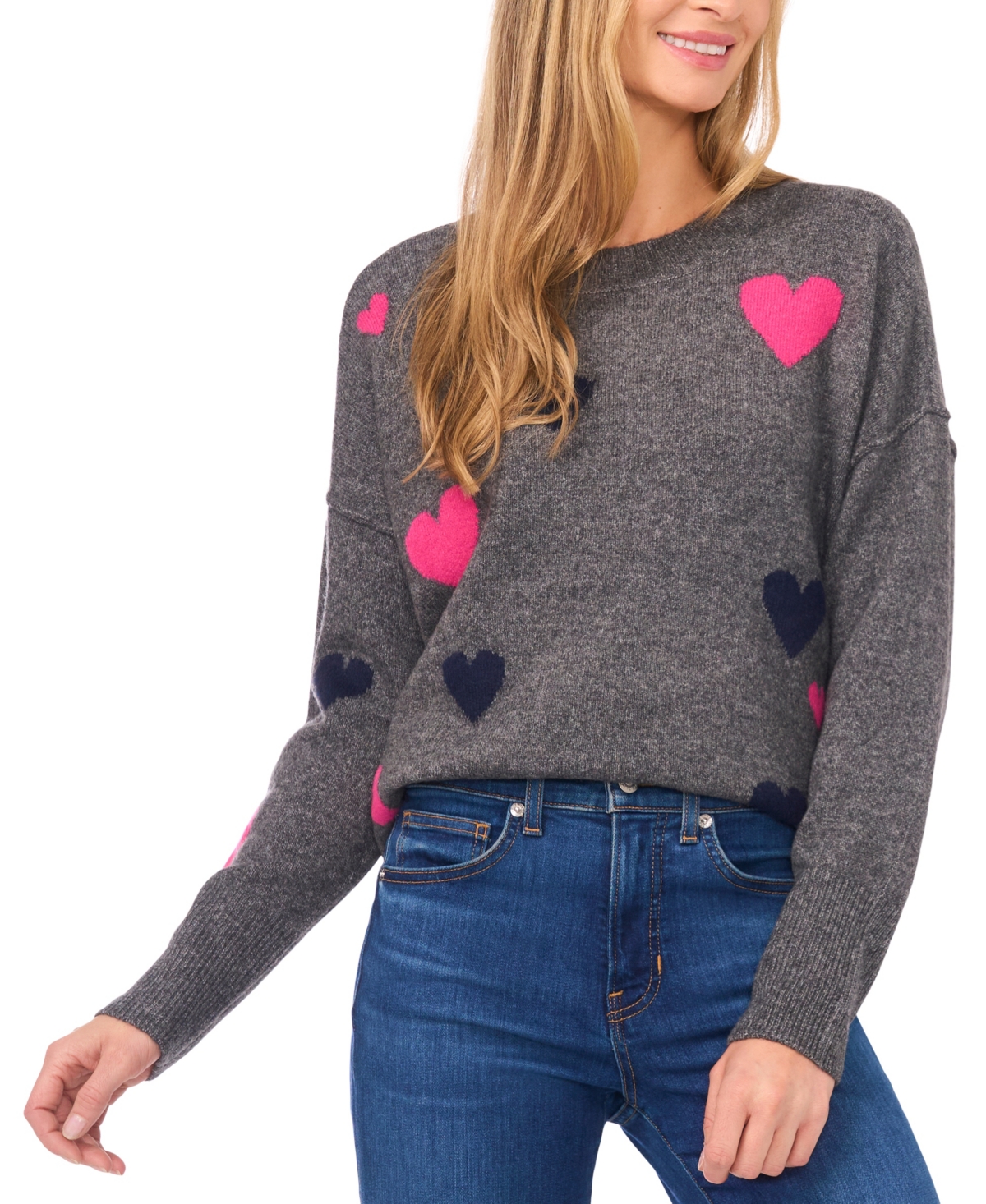 Click here for CeCe Womens Heart-Print Crewneck Long-Sleeve Sweat... prices