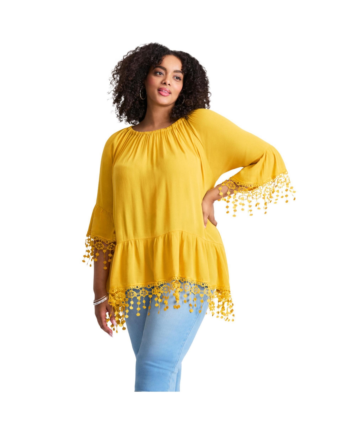 Click here for Avenue Womens Crochet Fringe Trim Tunic - Sunset y... prices