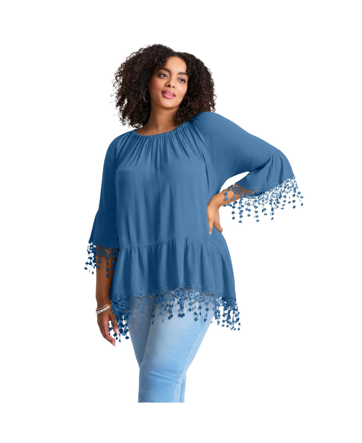 Click here for Avenue Womens Crochet Fringe Trim Tunic - Dusty in... prices