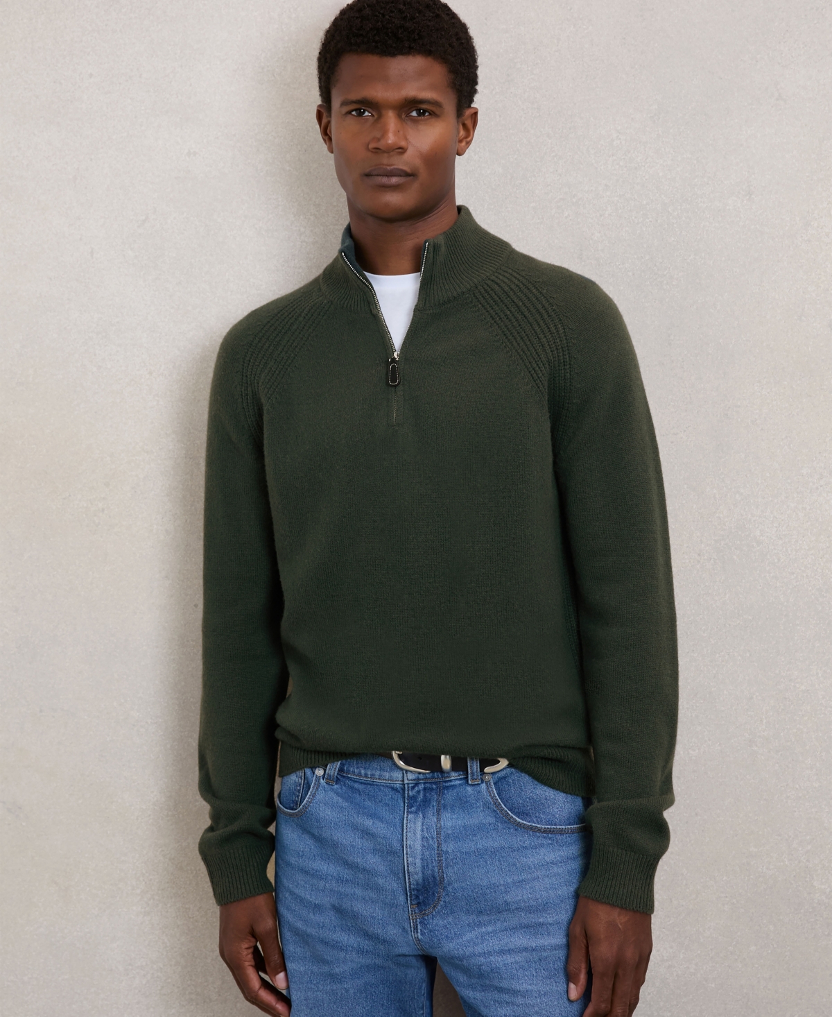 Click here for Reiss Mens Wool-Cashmere Half-Zip Sweater - Forest... prices