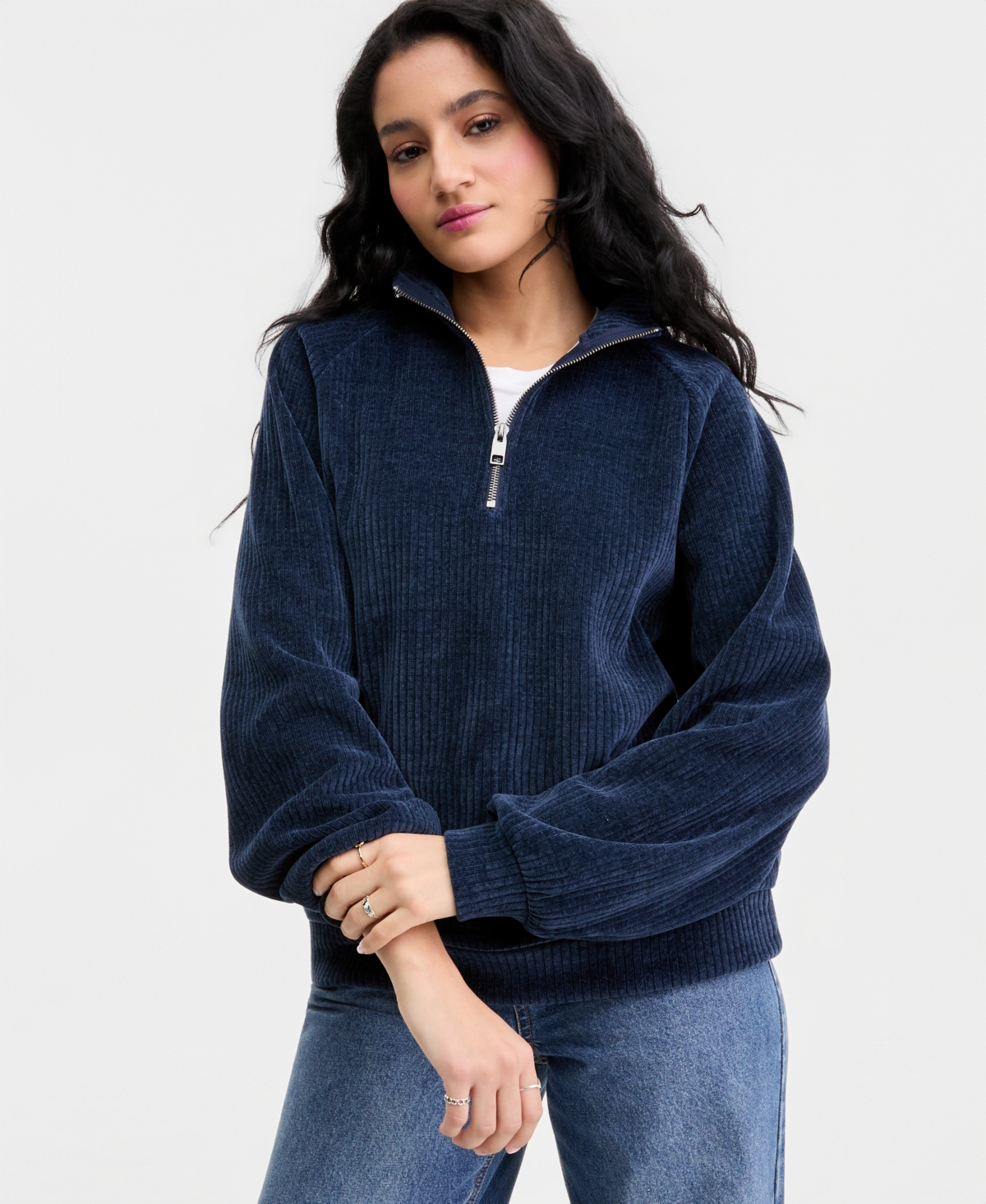 Click here for Madden Girl Juniors Ribbed Knit Quarter-Zip Sweats... prices