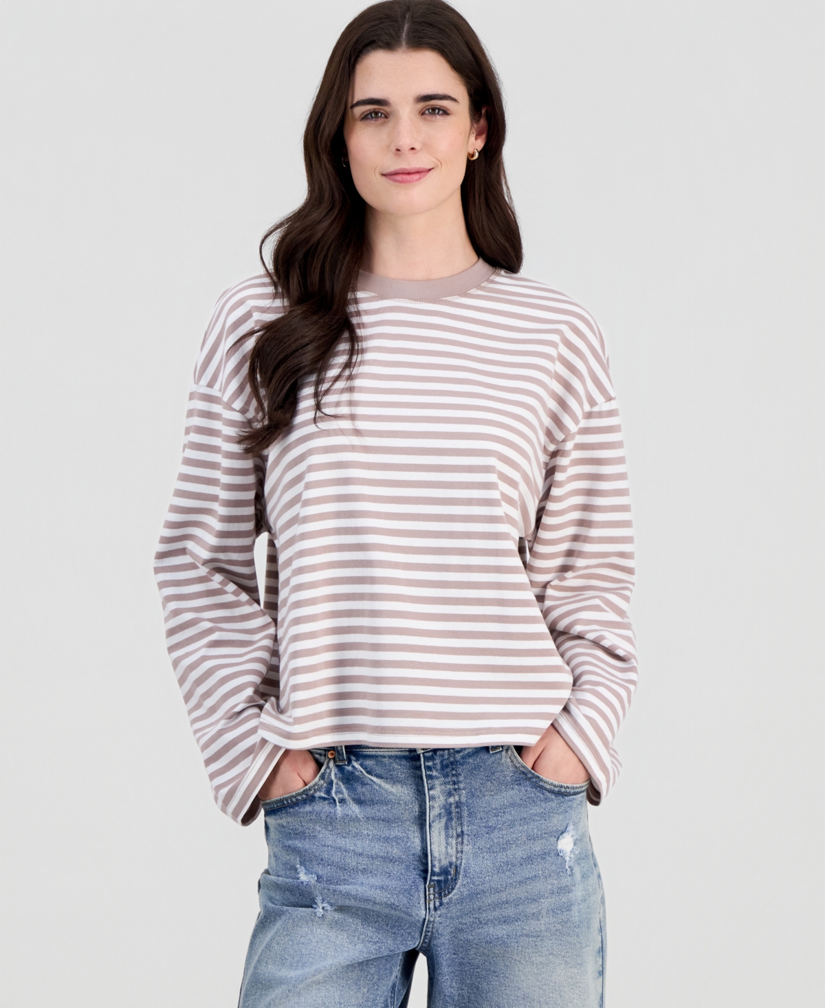 Click here for Hippie Rose Juniors Oversized Striped Long-Sleeve... prices