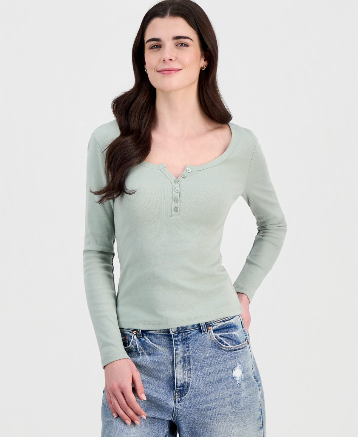 Click here for Hippie Rose Juniors Scoop-Neck Long-Line Henley To... prices