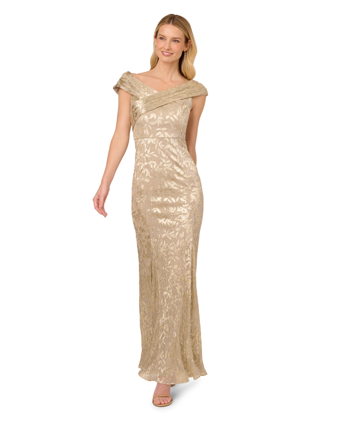 Click here for Adrianna Papell Womens Foil Leaf Mermaid Gown - Ch... prices