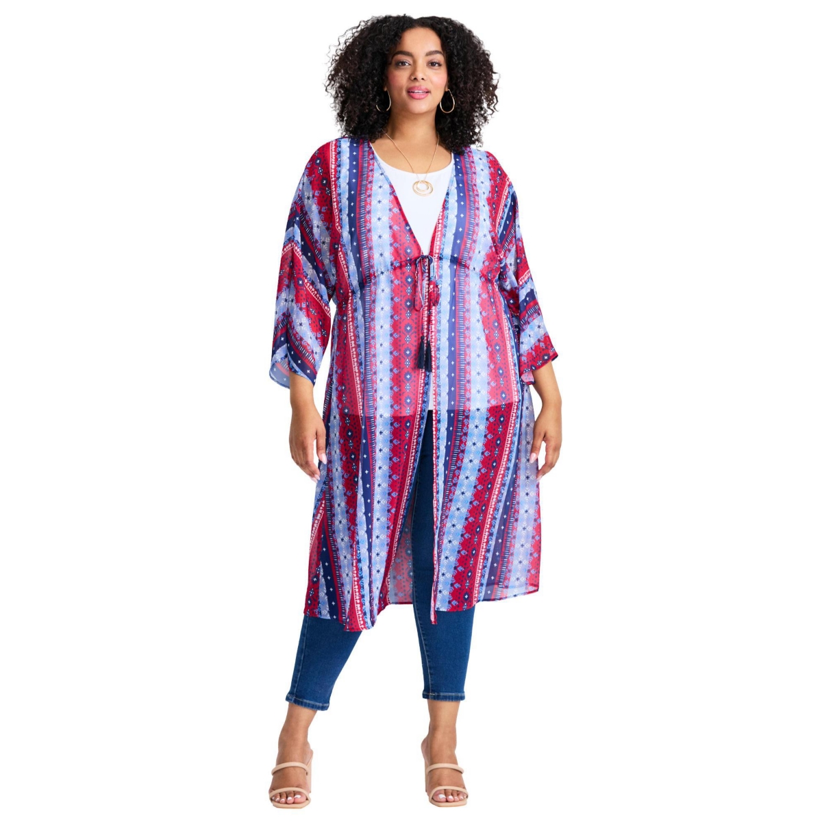 Click here for Avenue Womens Plus Size Tie-Front Duster Kimono Sw... prices