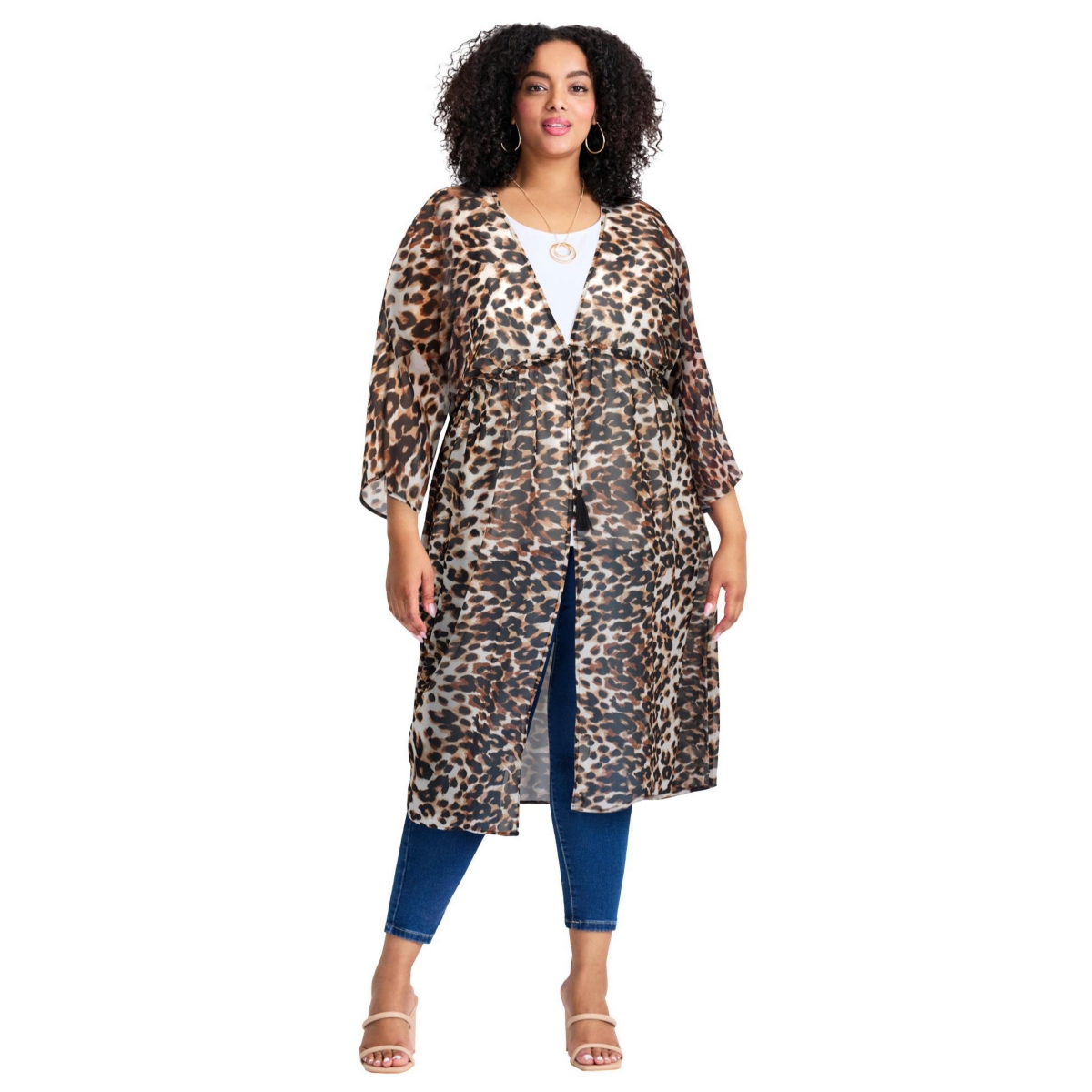 Click here for Avenue Womens Plus Size Tie-Front Duster Kimono Sw... prices