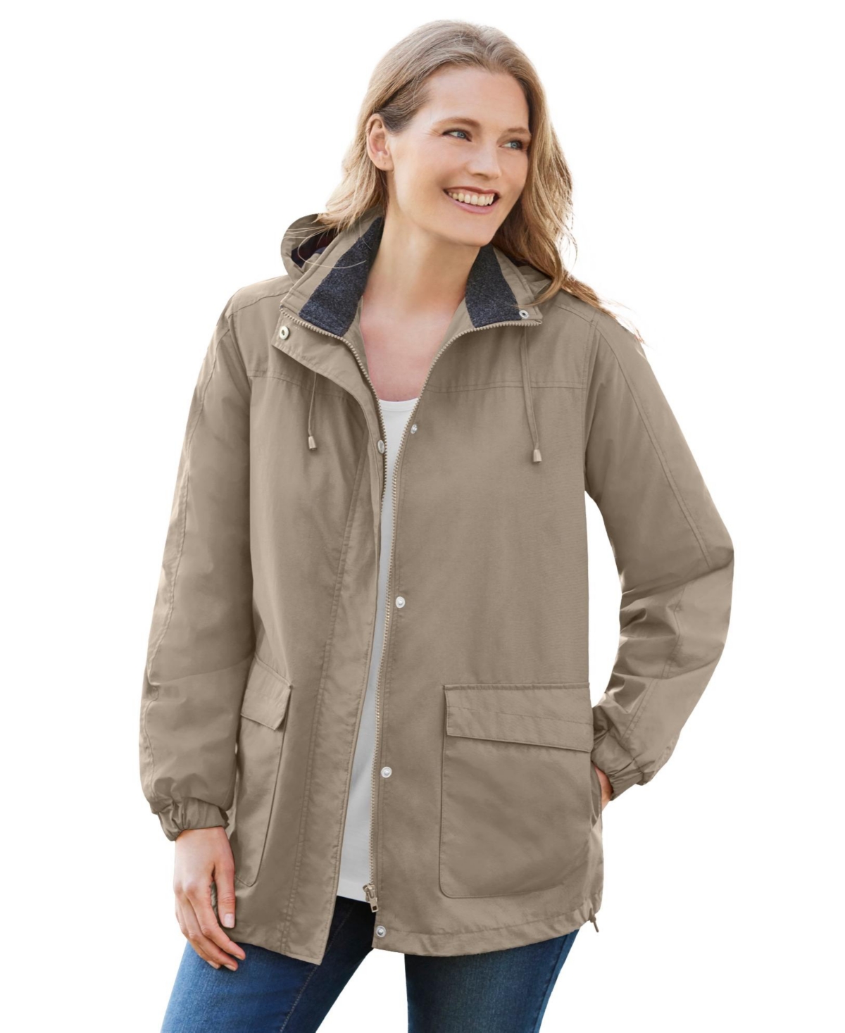 Click here for Woman Within Plus Size Fleece-Lined Taslon Jacket... prices