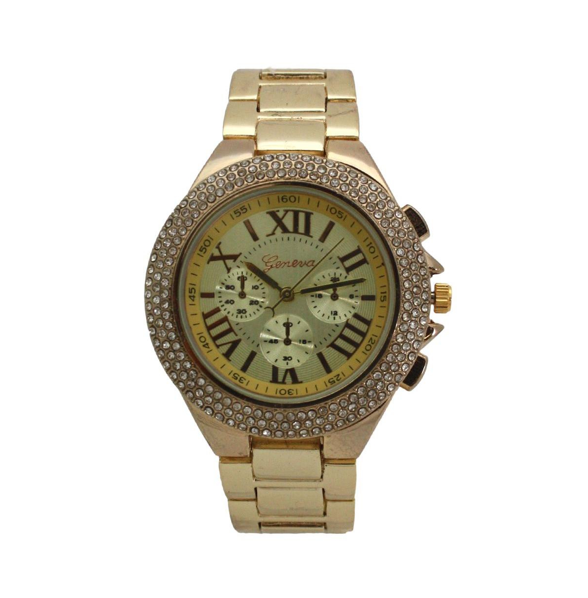 Click here for Gold Classy 3-Dial and Rhinestone Bezel Metal Watc... prices