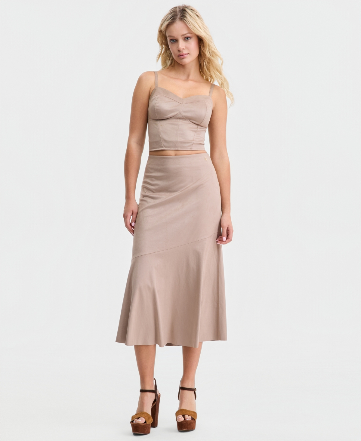 Click here for Guess Womens Nunzia Midi Skirt - Summer Clay prices
