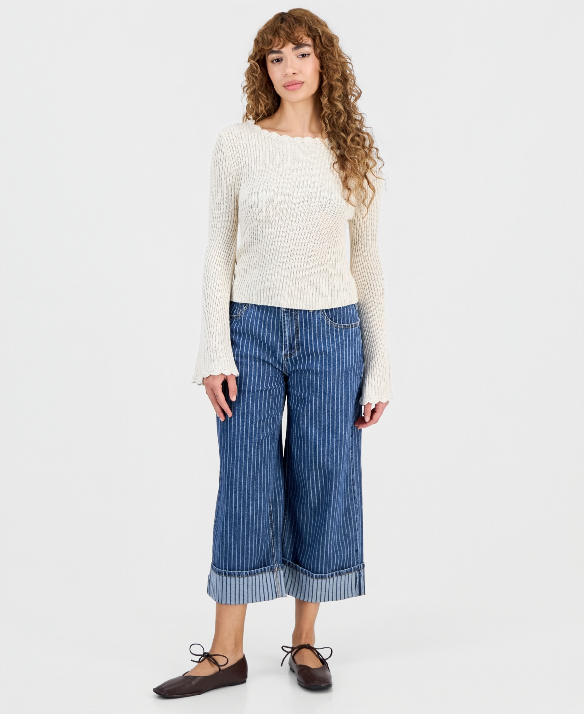 Click here for And Now This Petite Striped Cuffed Wide-Leg Jeans... prices