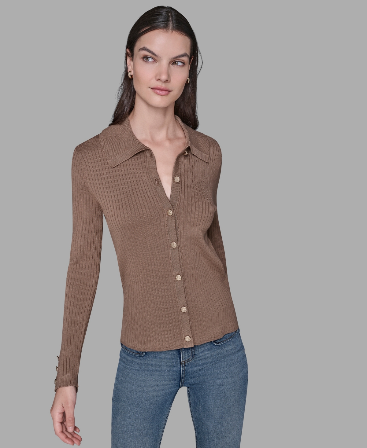 Click here for Karl Lagerfeld Paris Womens Open Collar Button Dow... prices