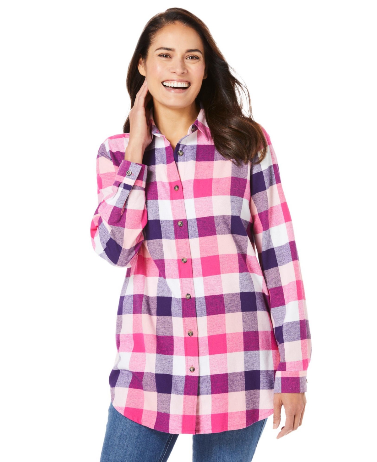 Click here for Woman Within Plus Size Classic Flannel Shirt - Ras... prices
