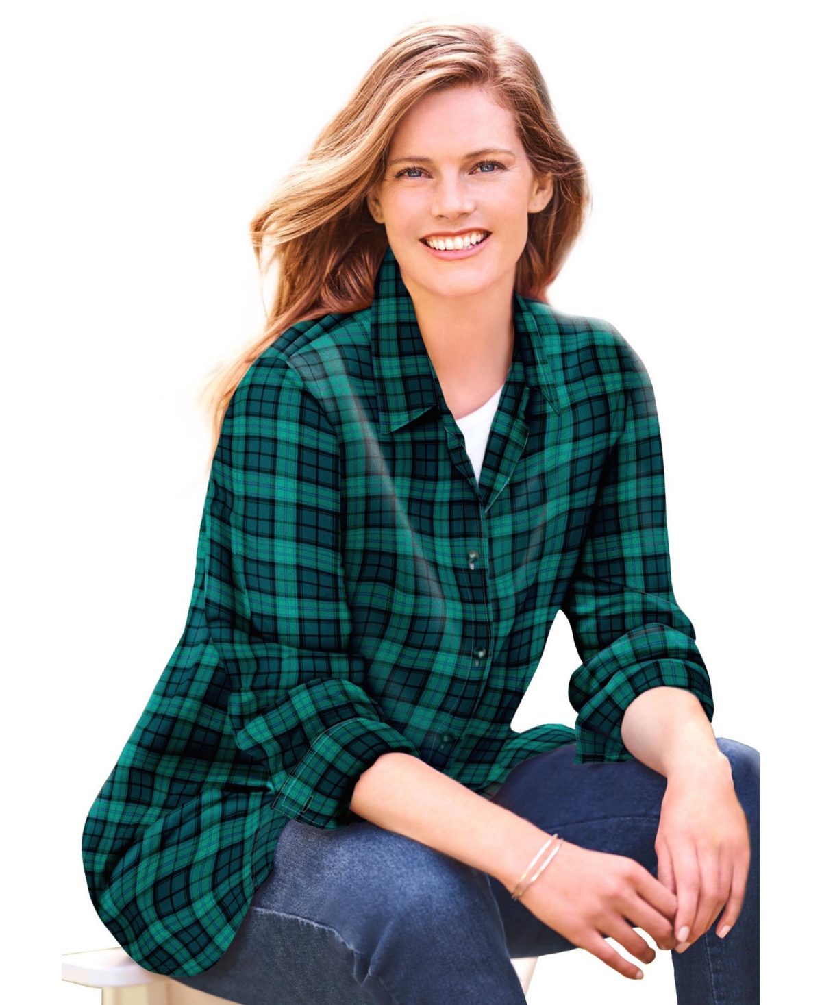 Click here for Woman Within Plus Size Classic Flannel Shirt - Ric... prices