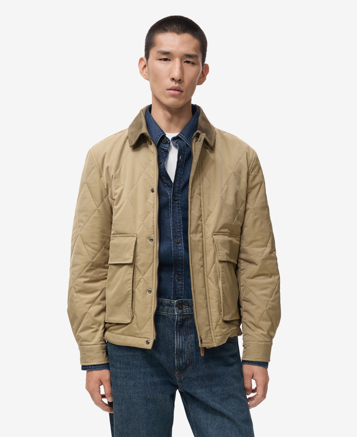 Click here for Mango Mens Quilted Water Repellent Jacket - Beige prices