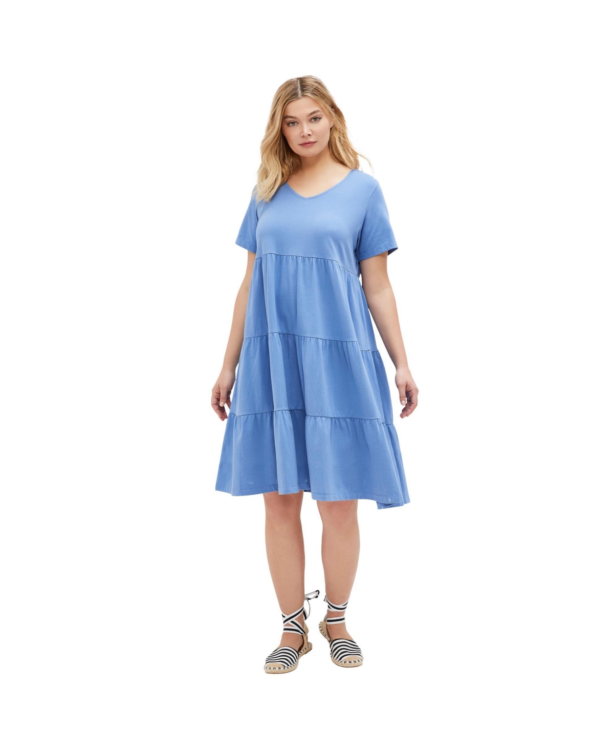 Click here for ellos Womens Tiered Knit Tee Dress - Blue sky prices