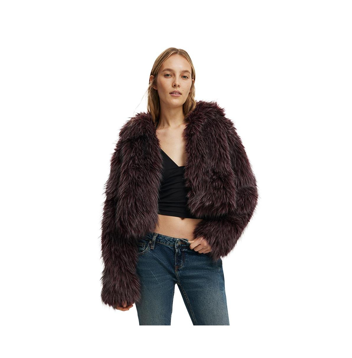 Click here for Cotton On Womens Gigi Faux Fur Jacket - Burgundy prices