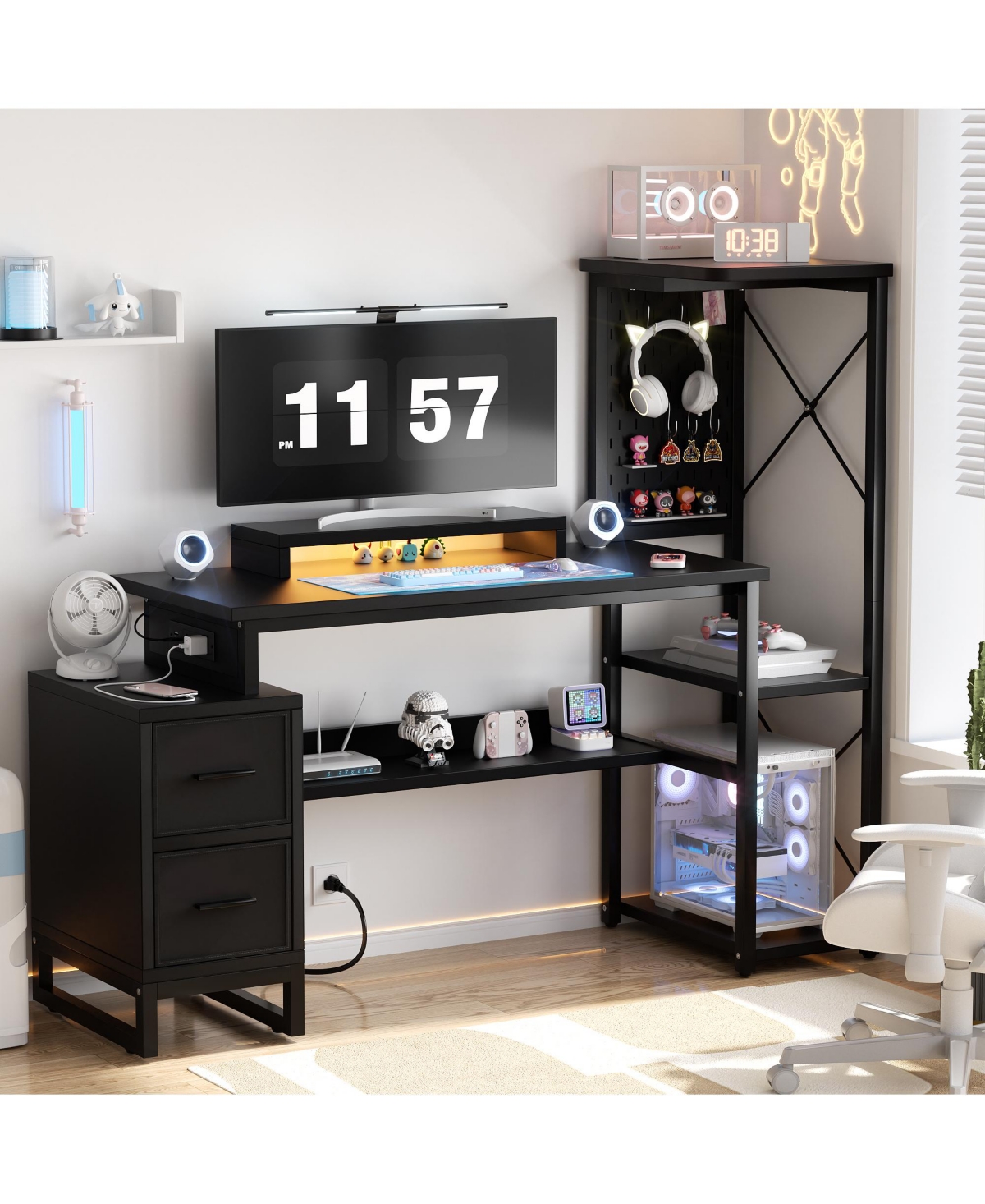 Click here for Gaming Desk with 2 Fabric Drawers and Led Lights... prices