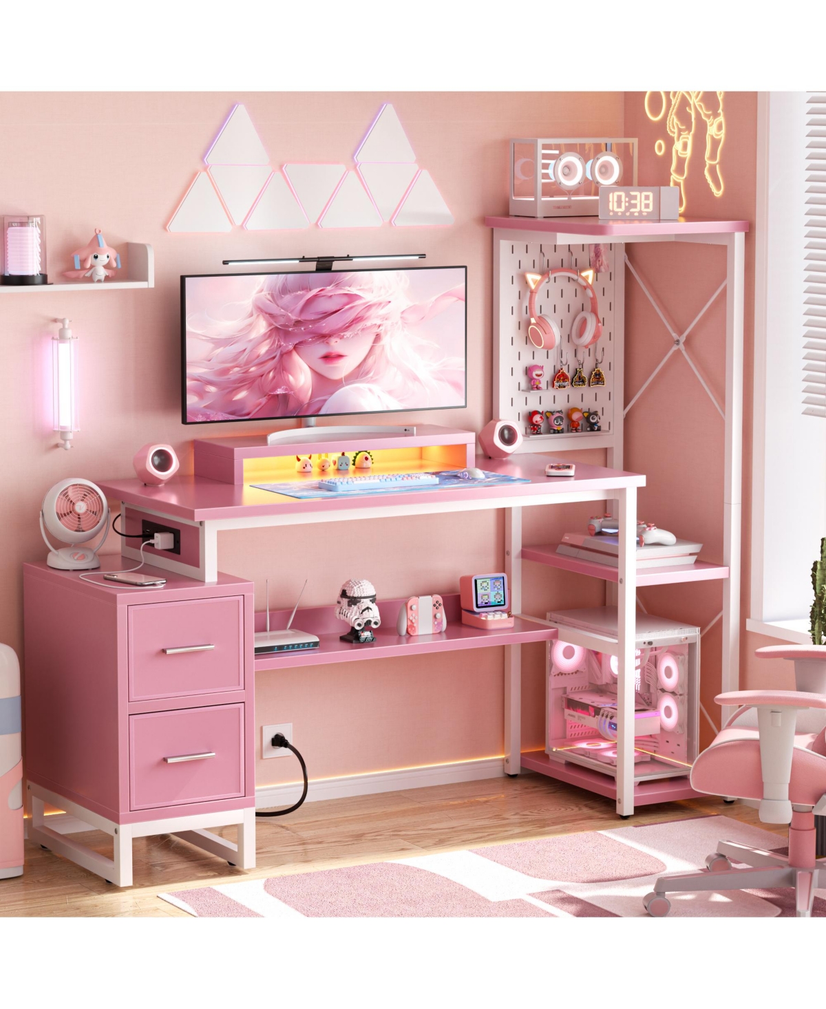 Click here for Gaming Desk with 2 Fabric Drawers and Led Lights... prices