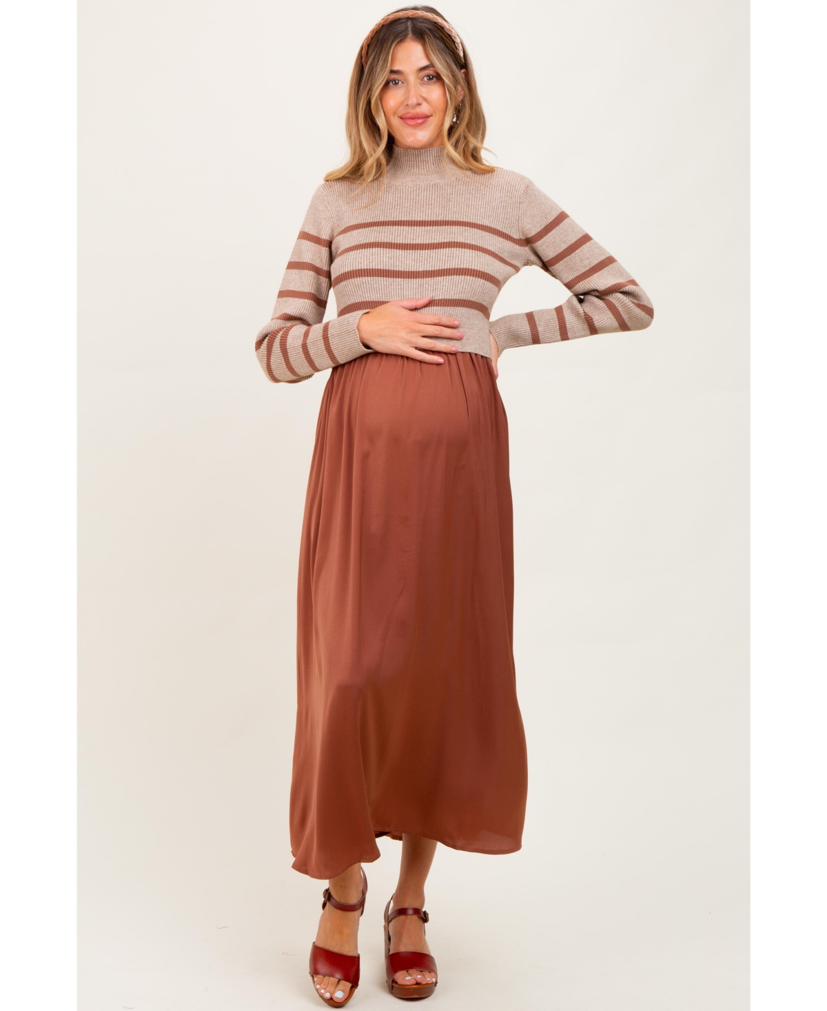 Click here for Pinkblush Maternity Brown Striped Contrast Sweater... prices