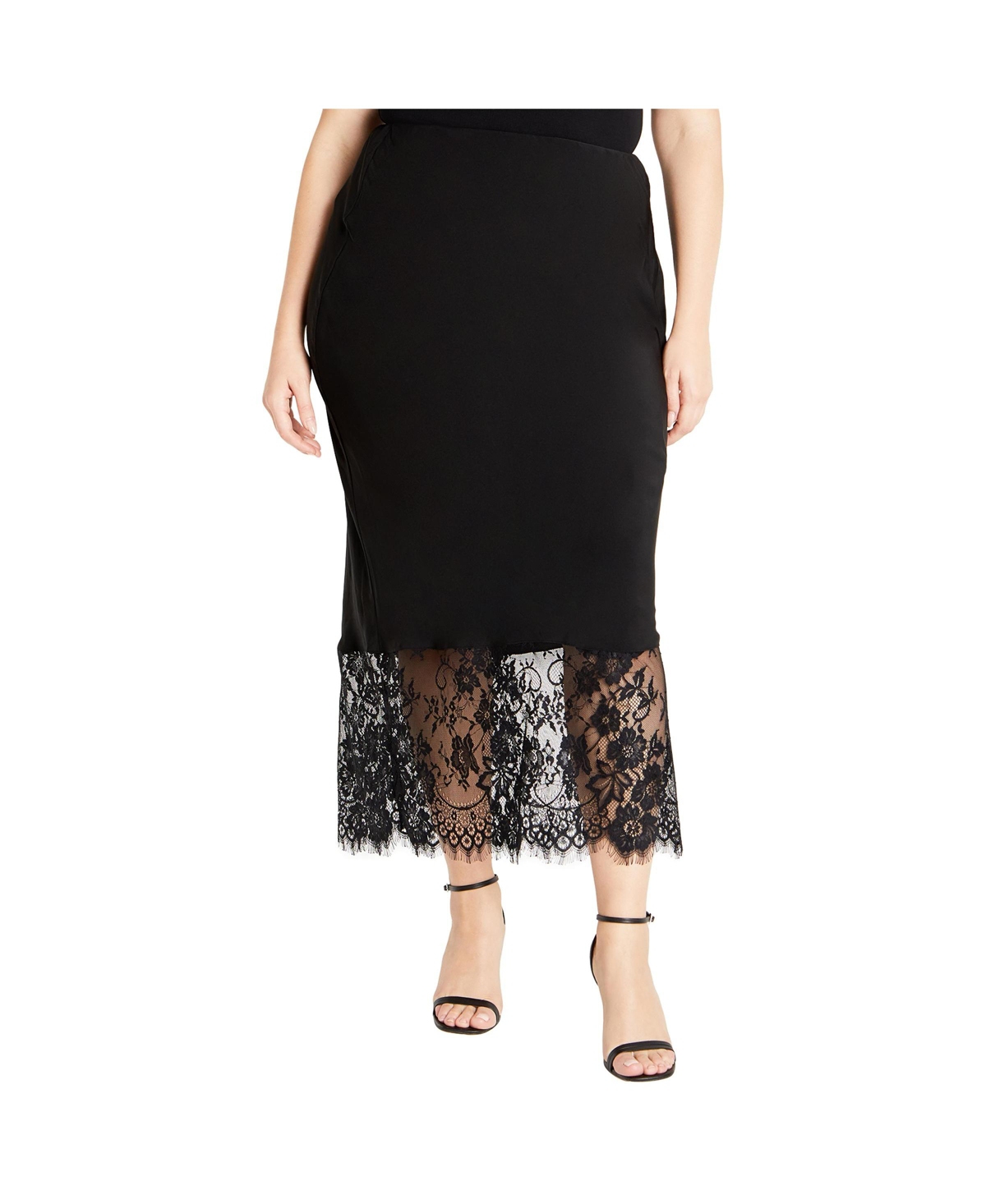 Click here for City Chic Plus Size Lace Hem Fay Skirt - Black prices