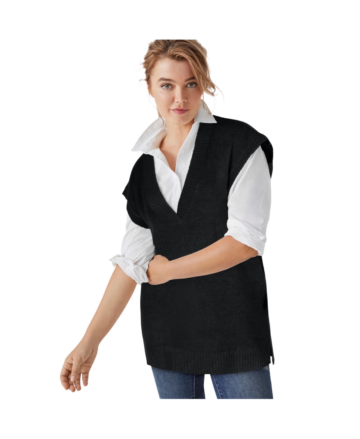 Click here for ellos Womens V-Neck Pullover Sweater Vest - Black prices