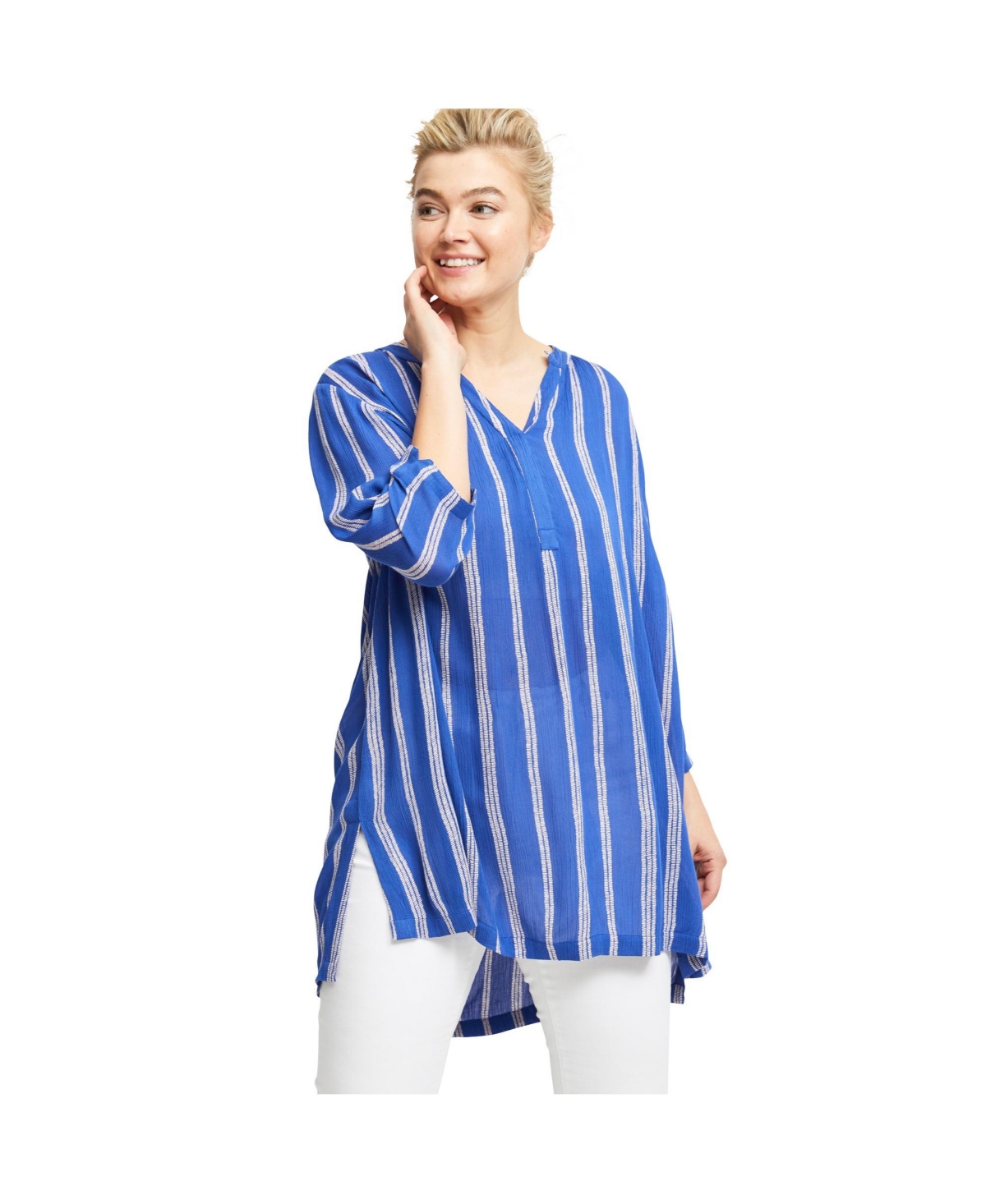 Click here for ellos Womens Notch Neck Crinkle Tunic - Rich indig... prices