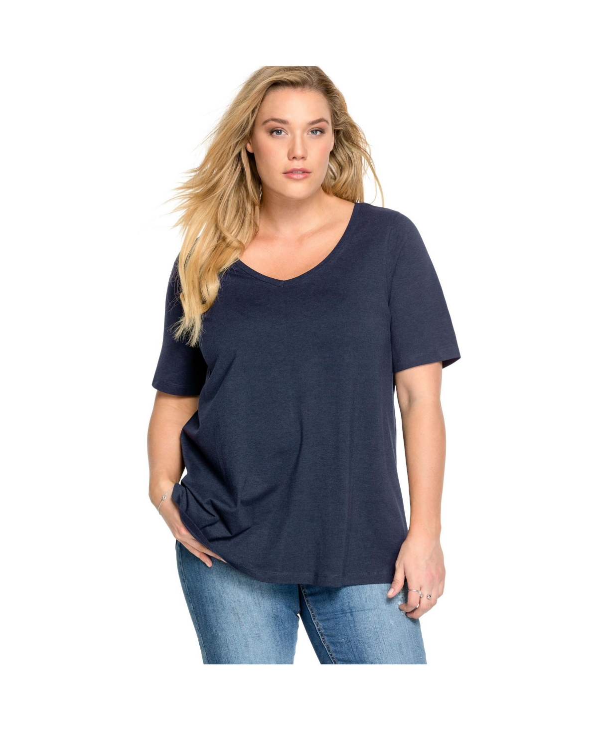 Click here for ellos Womens V-Neck A-Line Tunic - Navy prices