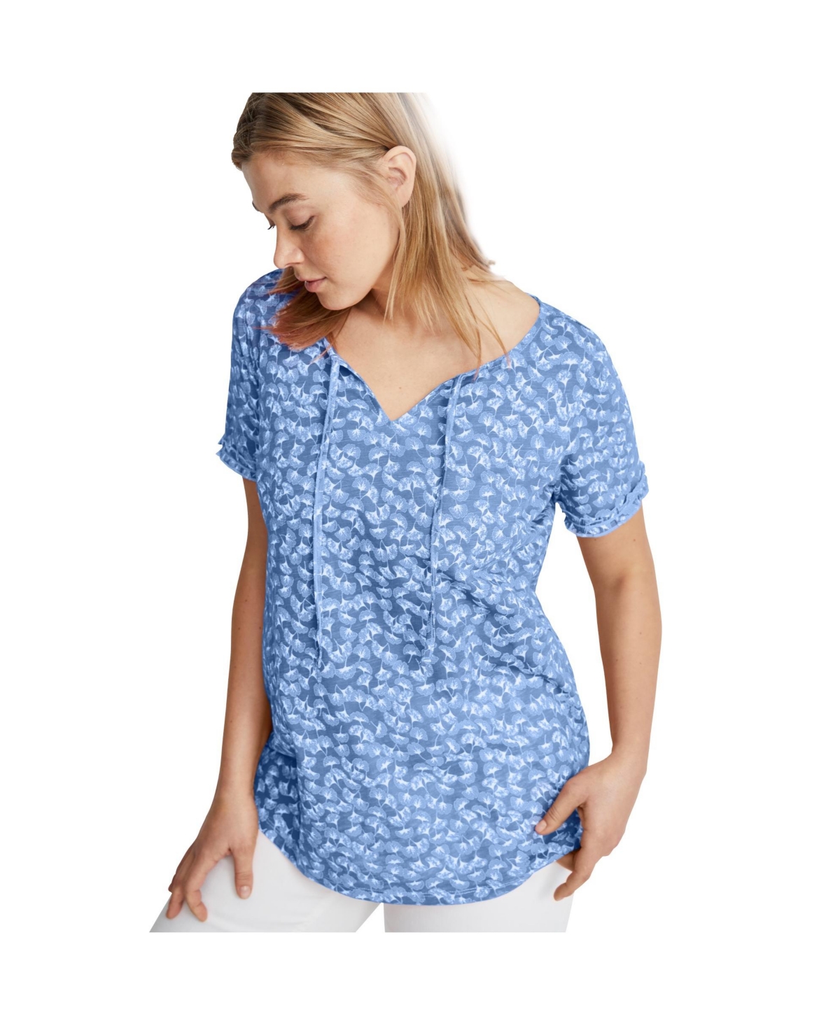Click here for ellos Womens Keyhole Tee - French blue white print prices