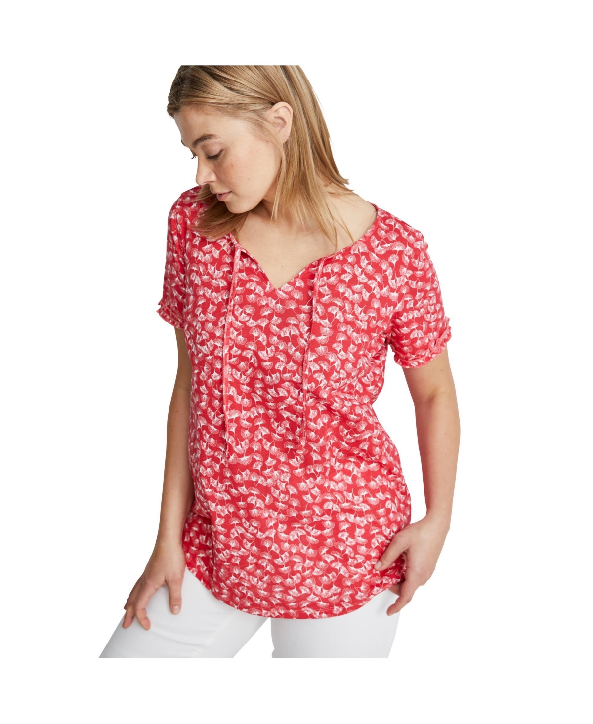 Click here for ellos Womens Keyhole Tee - Radiant red white print prices