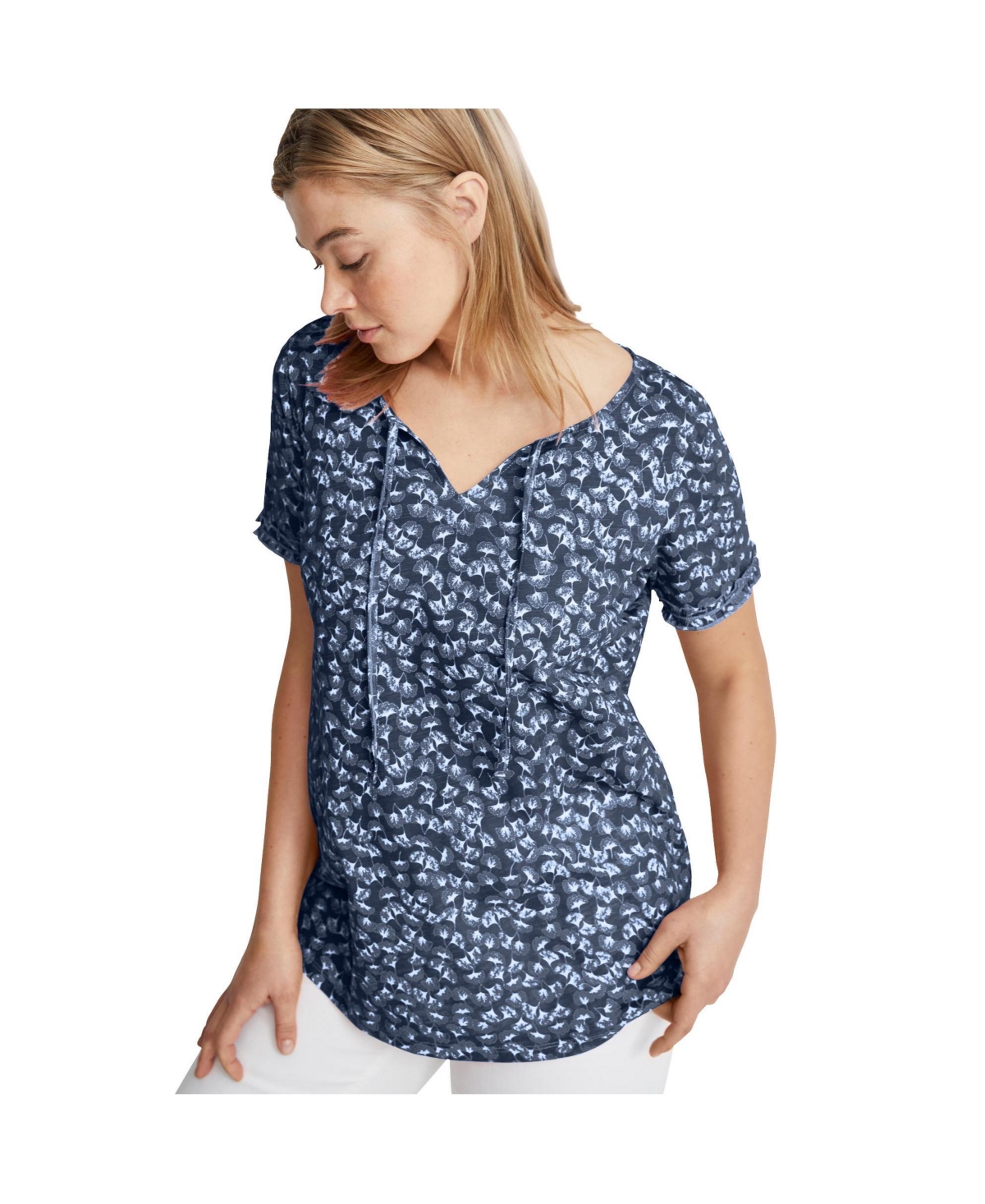 Click here for ellos Womens Keyhole Tee - Navy white print prices