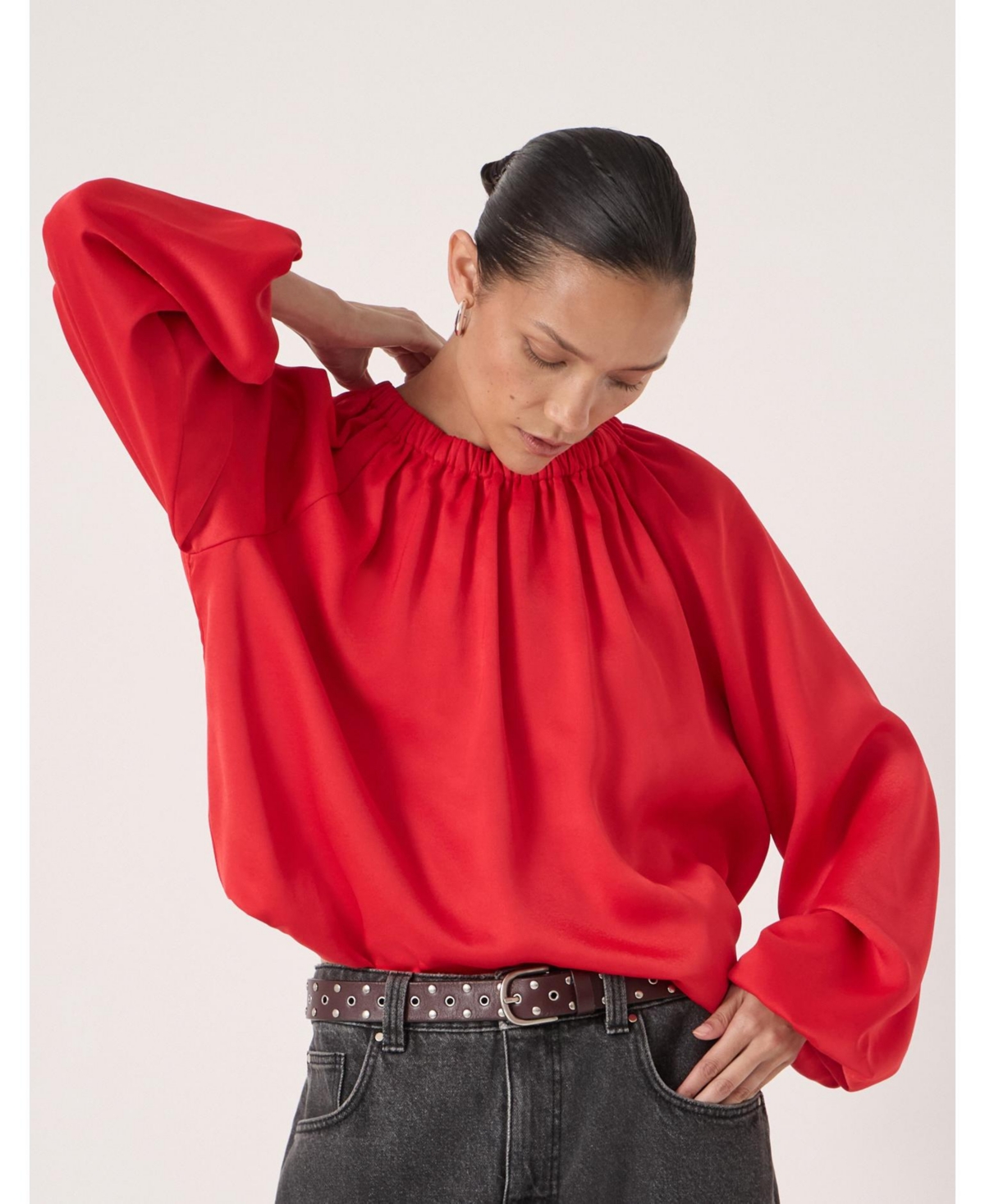 Click here for Hush Womens Satin Bubble Hem Top - Fiery red prices