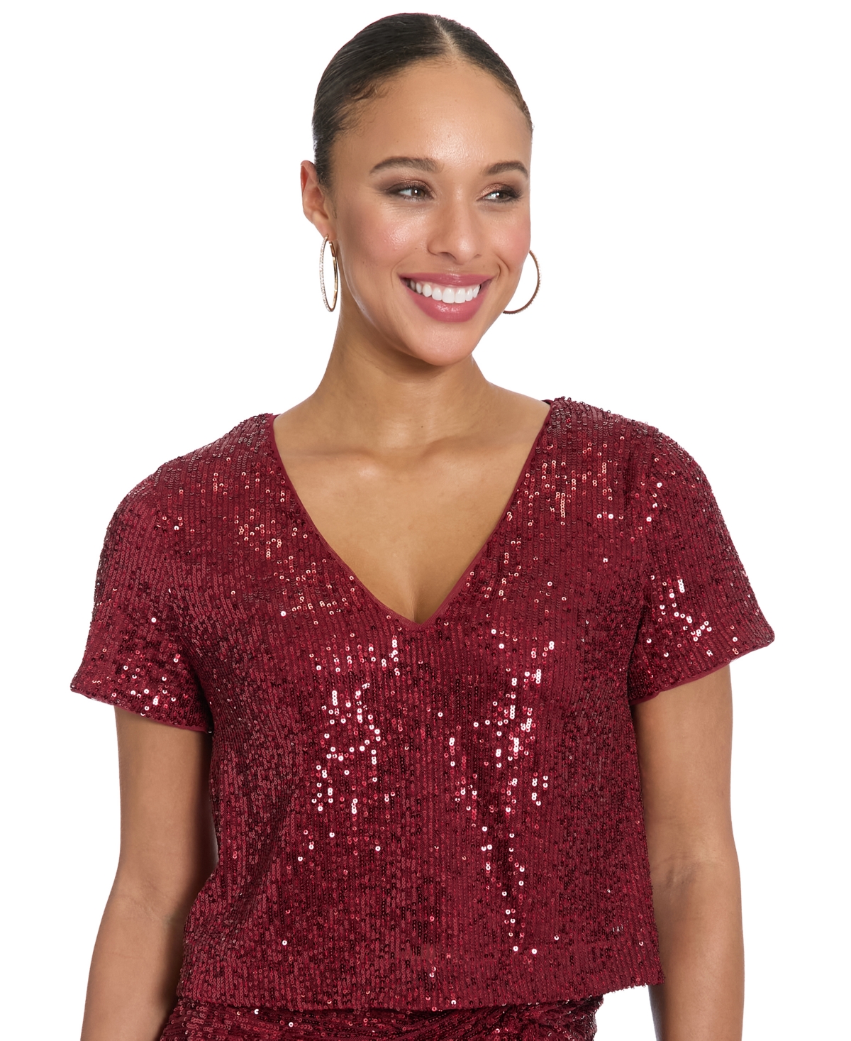 Click here for Muse Womens Textured V-Neck Top - Rhododendron Win... prices